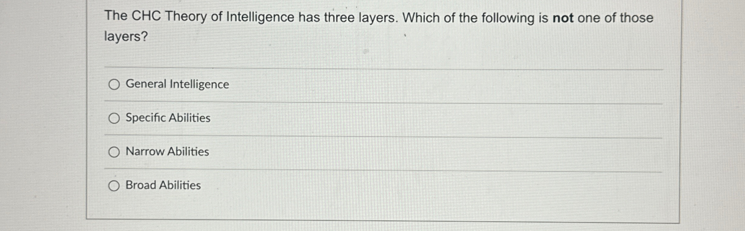 Solved The CHC Theory of Intelligence has three layers. | Chegg.com