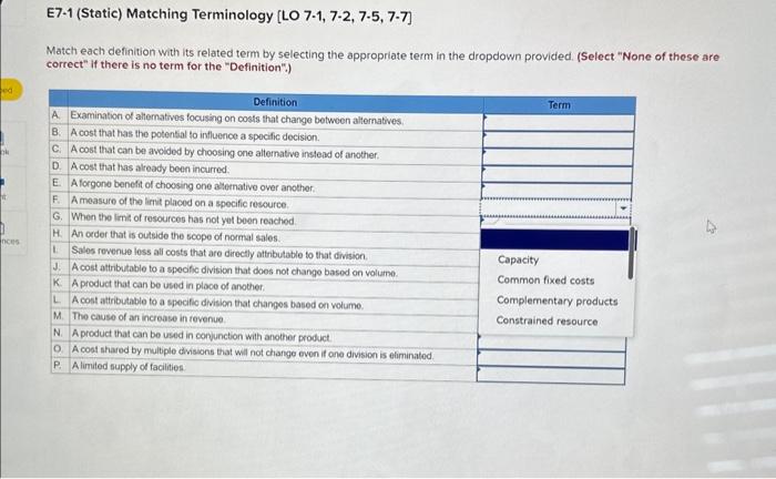Solved E7-1 (Static) Matching Terminology [LO 7.1, 7.2, 7.5, | Chegg.com