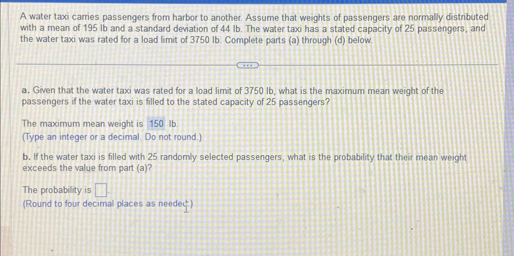 Solved A water taxi carries passengers from harbor to | Chegg.com