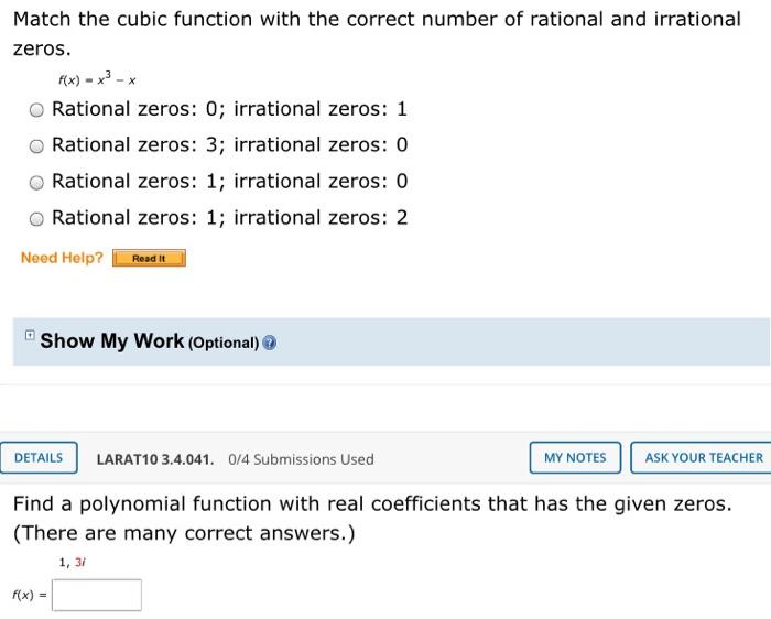 Solved Match the cubic function with the correct number of | Chegg.com