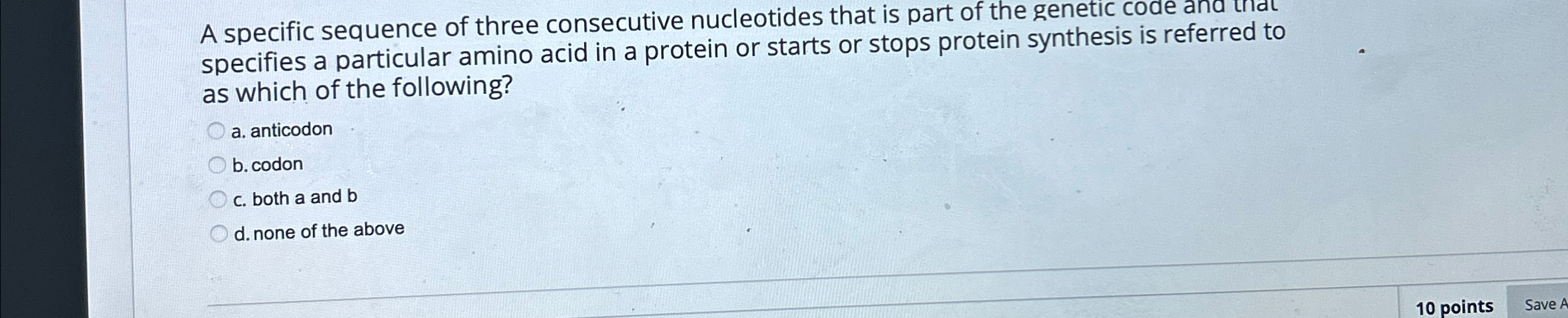 Solved A specific sequence of three consecutive nucleotides | Chegg.com