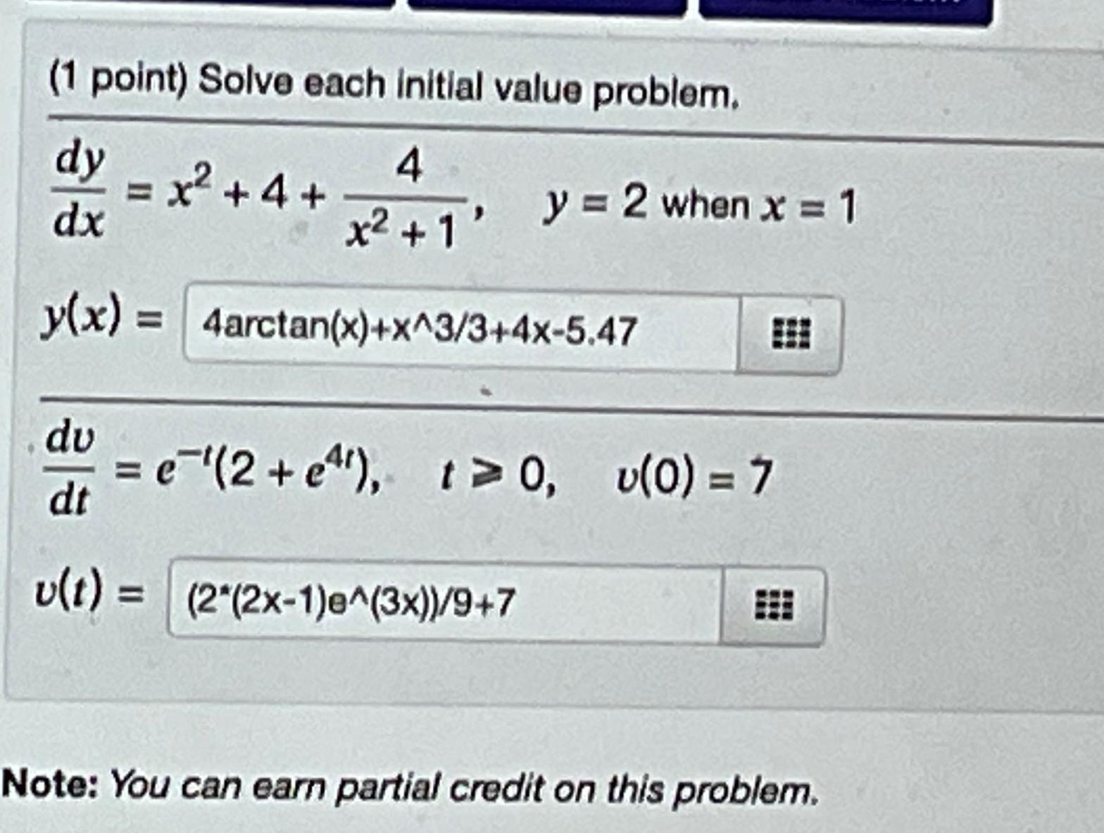 Solved (1 ﻿point) ﻿Solve each initial value | Chegg.com