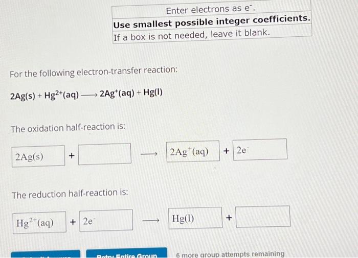 Solved For The Following Electron Transfer Reaction 2ag S