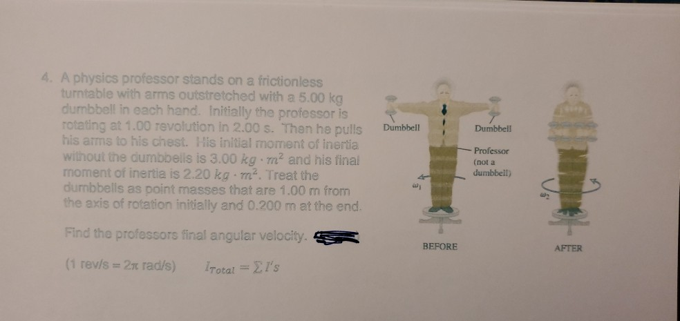 Solved Dumbbell Dumbbell 4. A physics professor stands on a | Chegg.com