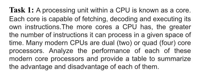 Solved Task 1: A processing unit within a CPU is known as a | Chegg.com