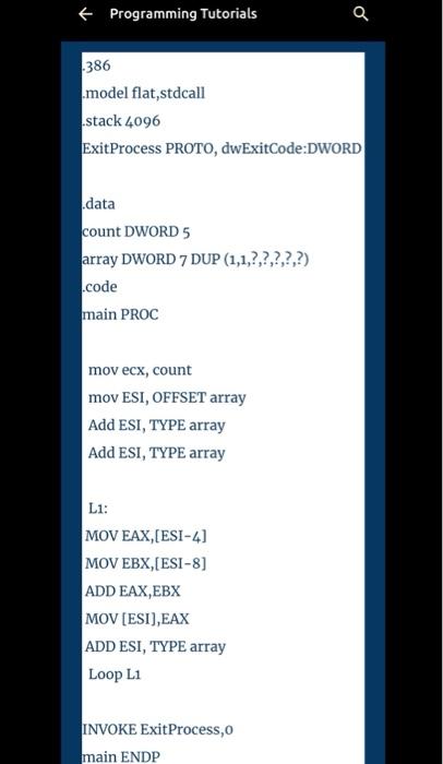 Solved 386 model flat,stdcall stack 4096 xitProcess PROTO, | Chegg.com
