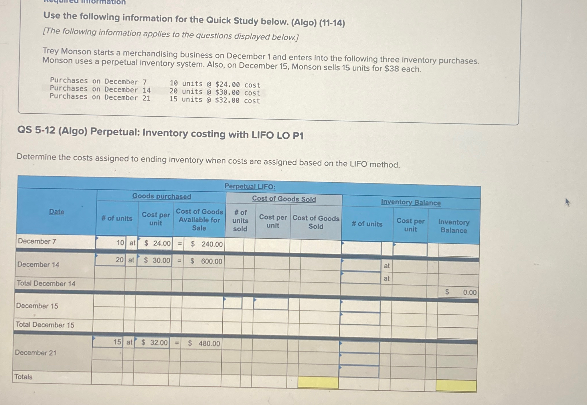 Solved Use the following information for the Quick Study | Chegg.com