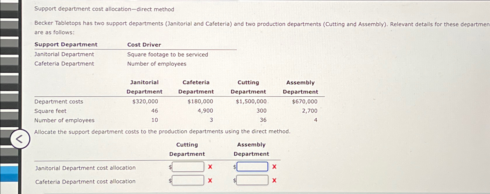 Solved Support department cost allocation-direct | Chegg.com