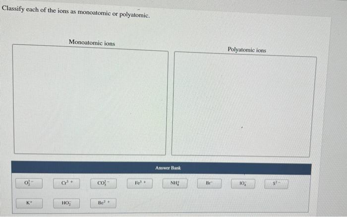 Solved Classify each of the ions as monoatomic or | Chegg.com