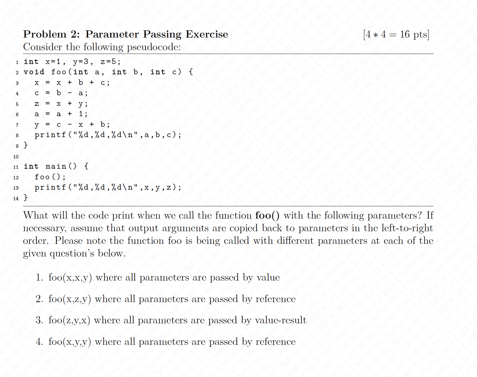 Solved Problem 2 Parameter Passing Chegg