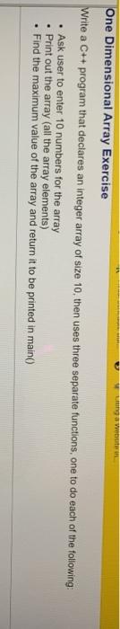 Solved We One Dimensional Array Exercise Write a C++ program | Chegg.com