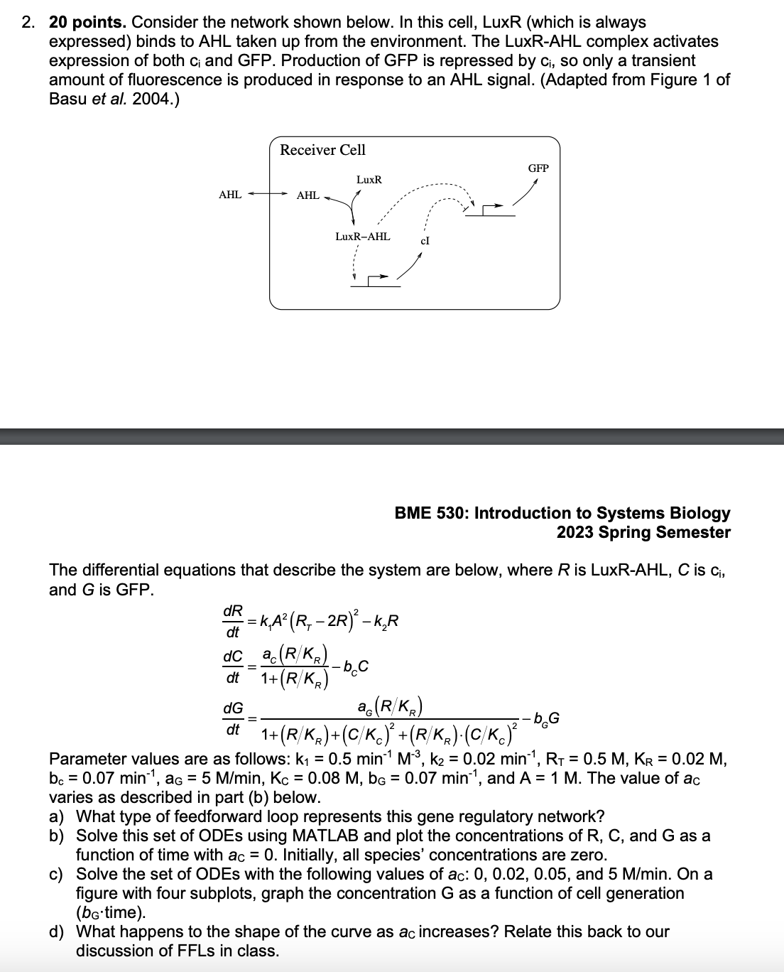 1. 15 ﻿points. Consider the signaling network motif | Chegg.com
