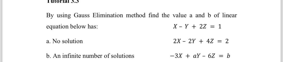 Solved By using Gauss Elimination method find the value a | Chegg.com