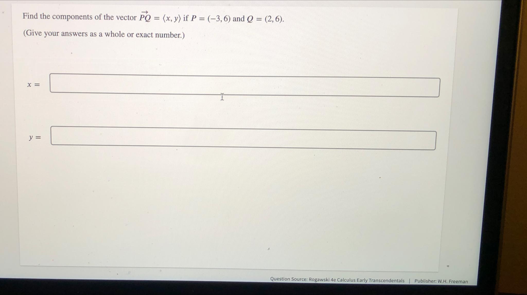 Solved Find the components of the vector vec(PQ)=(:x,y:) ﻿if | Chegg.com