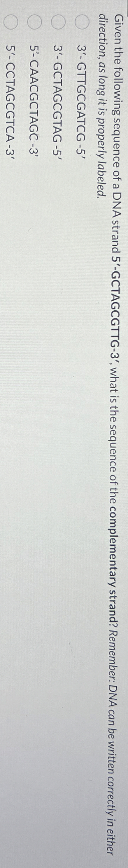 Solved Given the following sequence of a DNA strand | Chegg.com