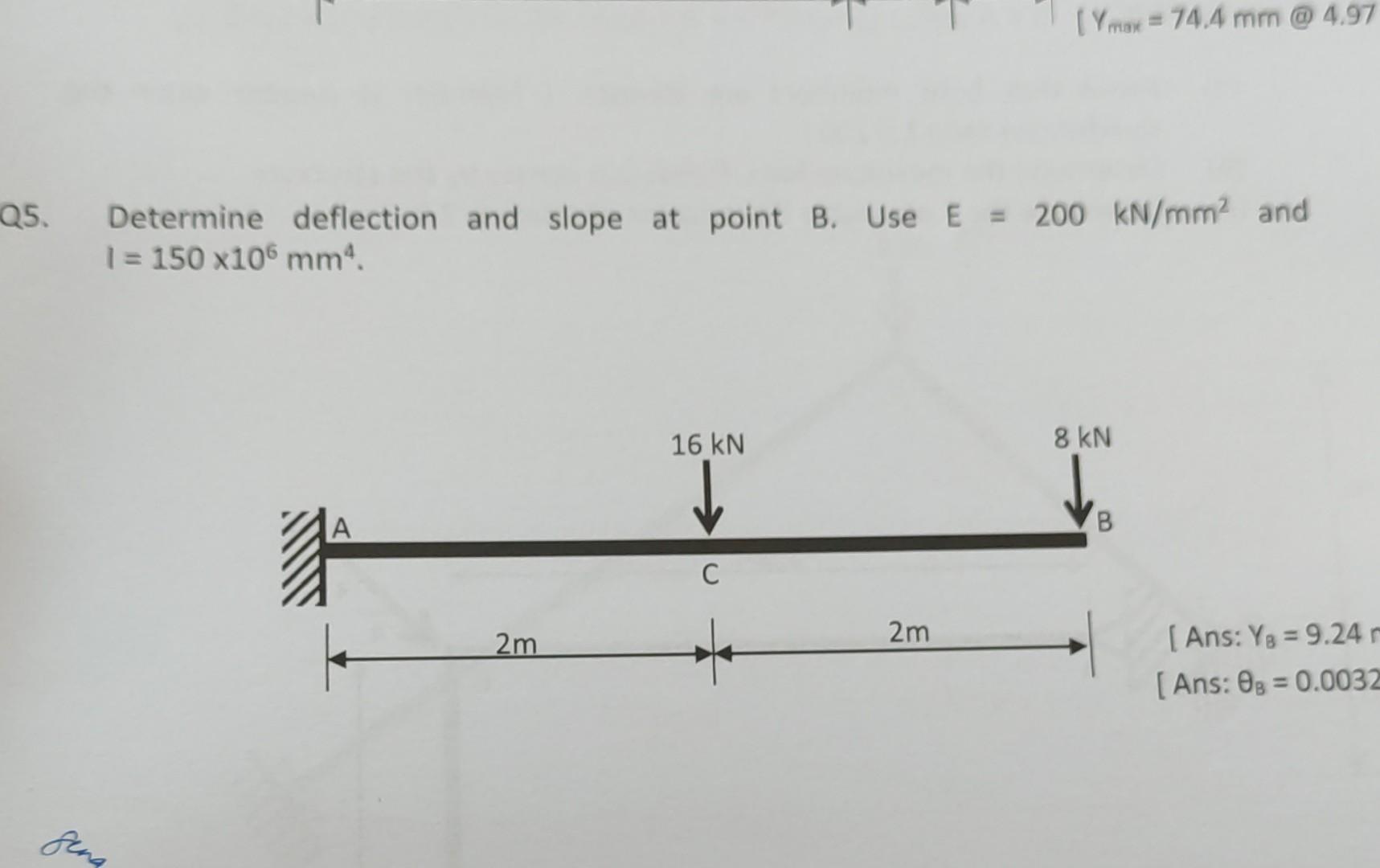 Solved 5. Determine deflection and slope at point B. Use | Chegg.com