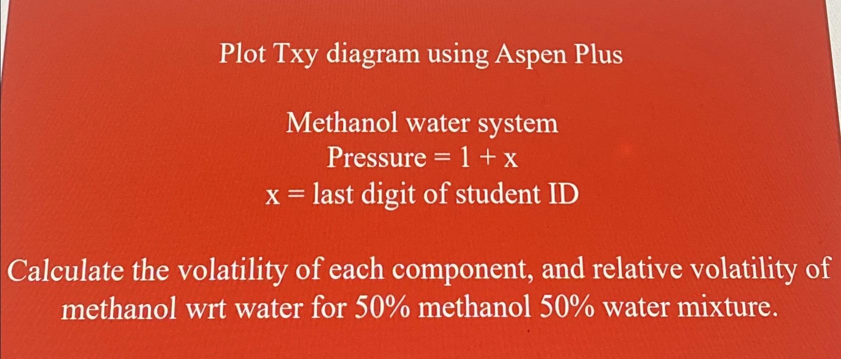 Solved Plot Txy diagram using Aspen PlusMethanol water | Chegg.com