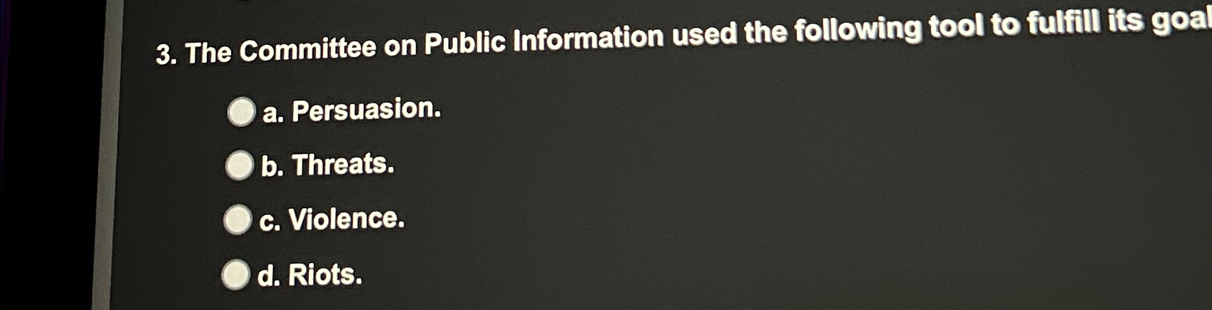 Solved The Committee on Public Information used the | Chegg.com