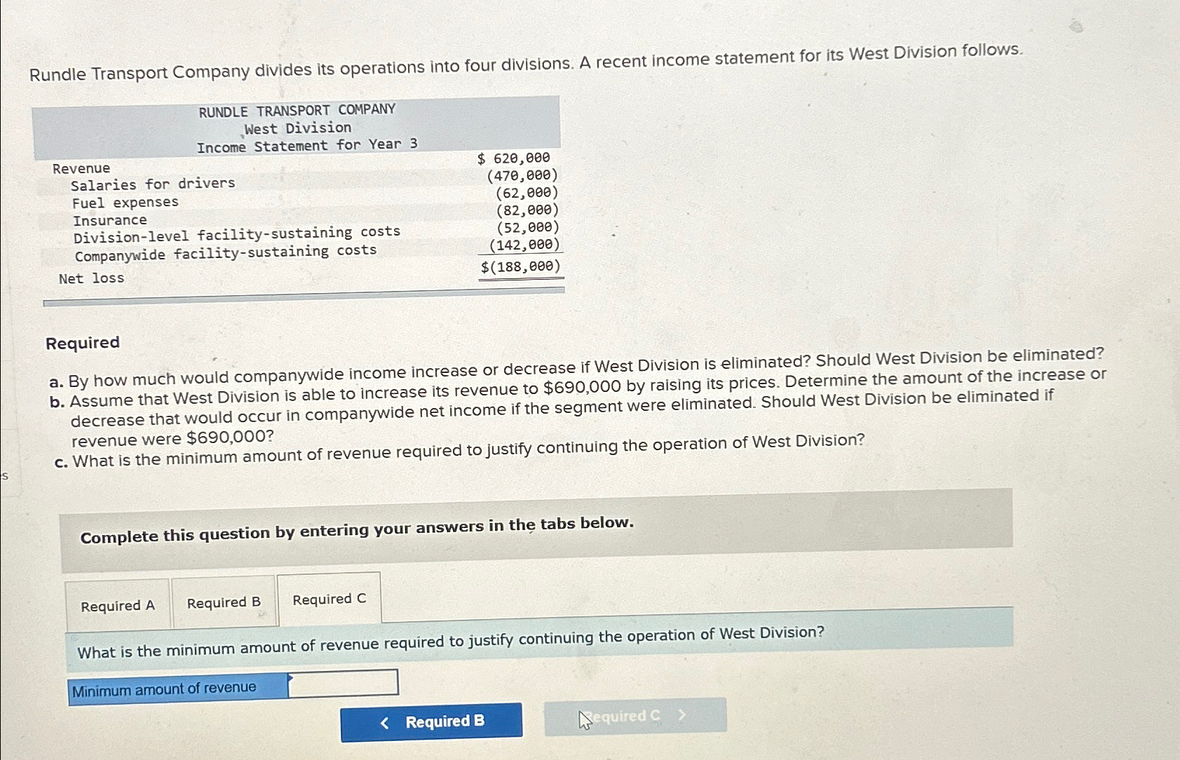 Solved Rundle Transport Company divides its operations into | Chegg.com