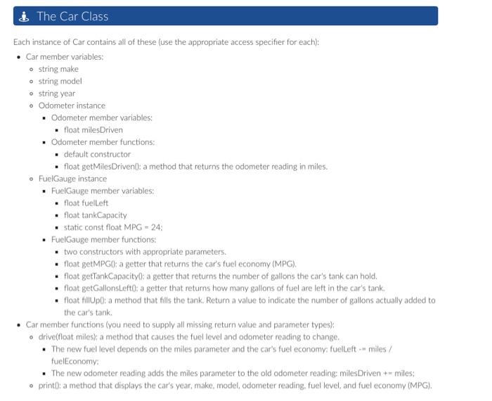 Design The Classes Needed To Simulate A Car Document