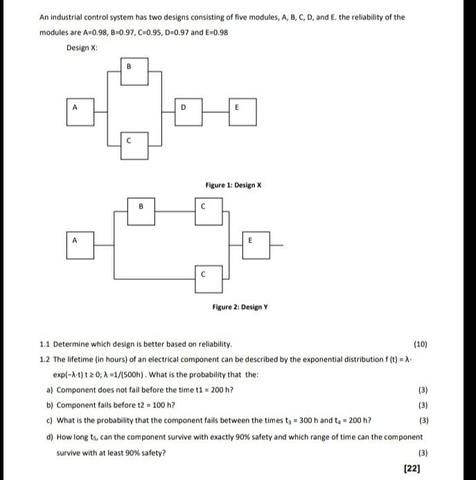 Solved An Industrial control system has two designs | Chegg.com