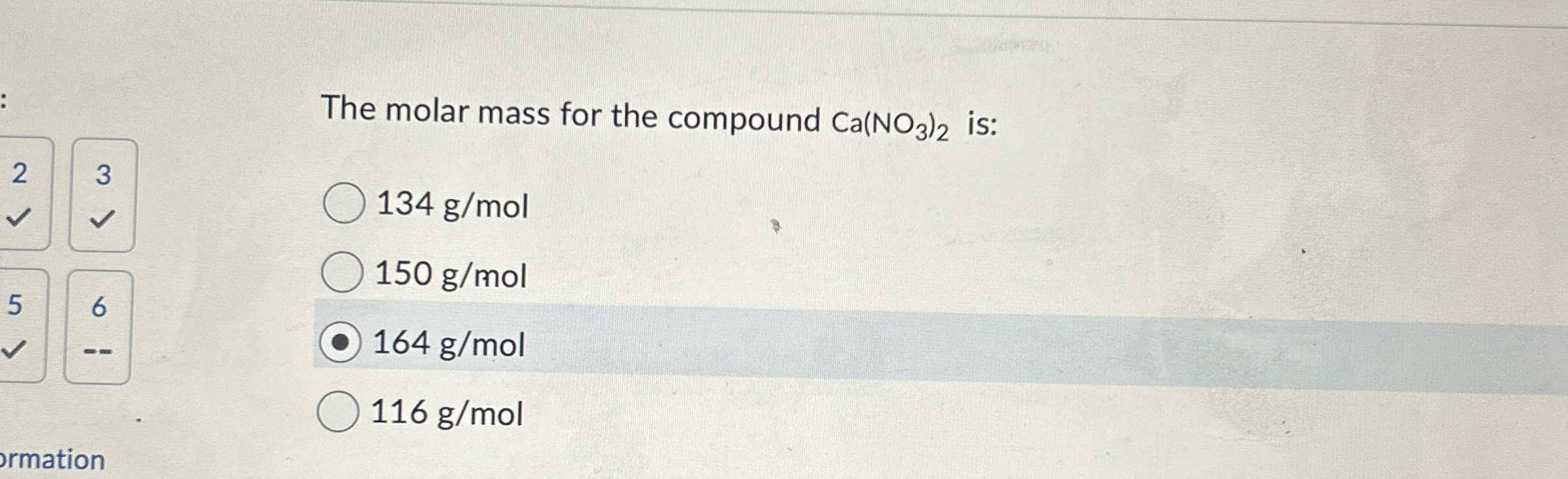 Solved The molar mass for the compound Ca(NO3)2 | Chegg.com