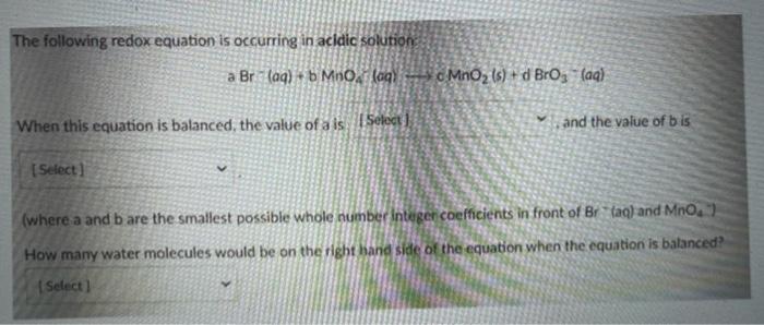 Solved The following redox equation is occurring in acidic | Chegg.com