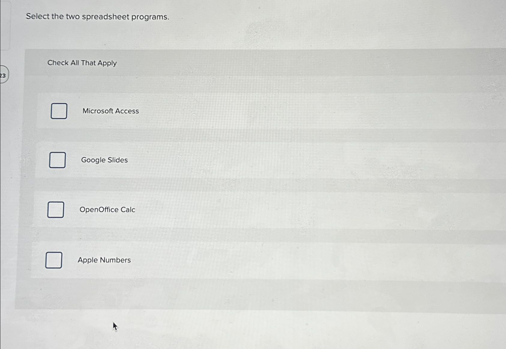 Solved Select the two spreadsheet programs.Check All That | Chegg.com