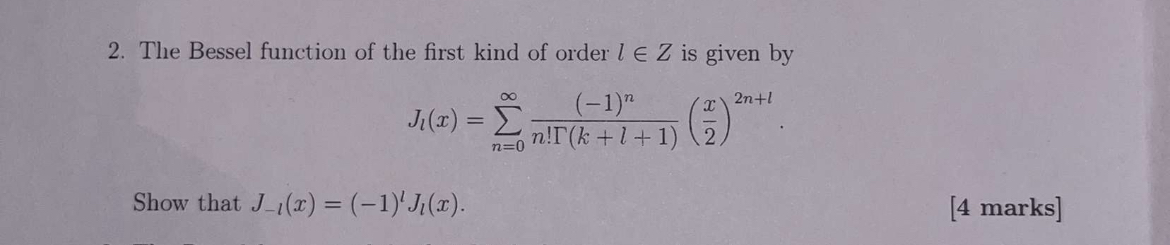 Solved The Bessel function of the first kind of order linZ | Chegg.com