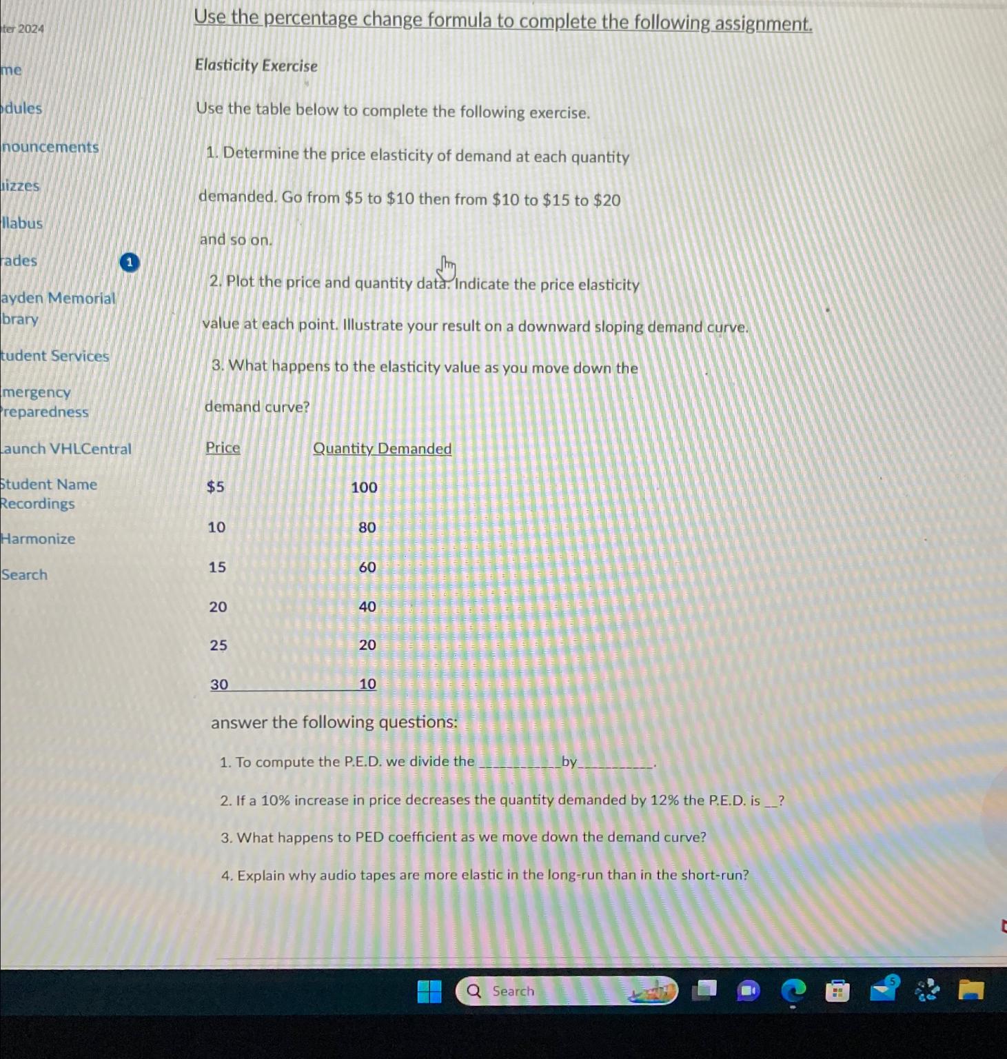 Solved Use the percentage change formula to complete the | Chegg.com