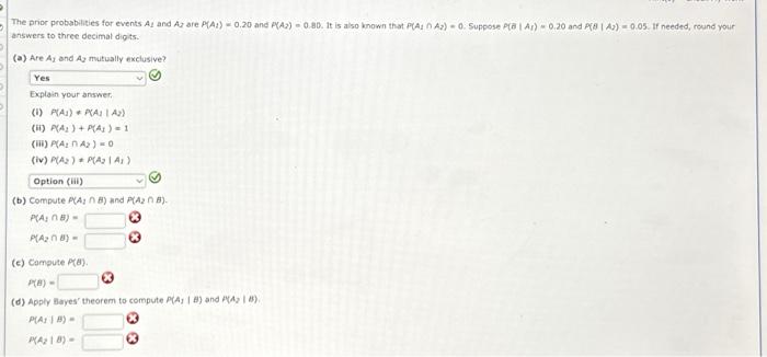 Solved The prior probabilities for events A1 and A2 are | Chegg.com