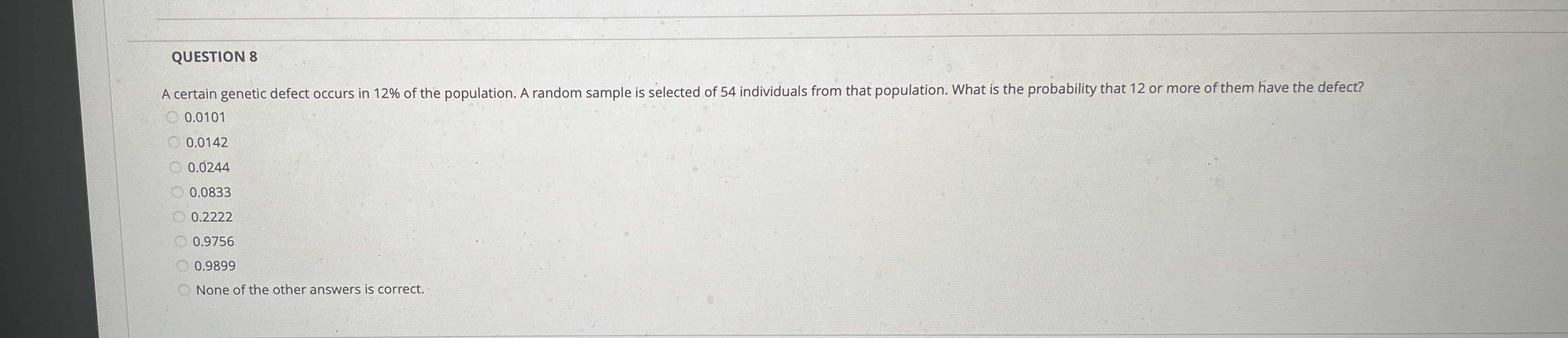 Solved QUESTION 8A certain genetic defect occurs in 12% ﻿of | Chegg.com