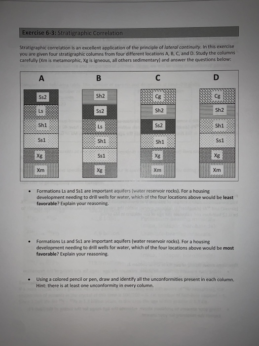 Solved Exercise 6-3: Stratigraphic Correlation Stratigraphic | Chegg.com