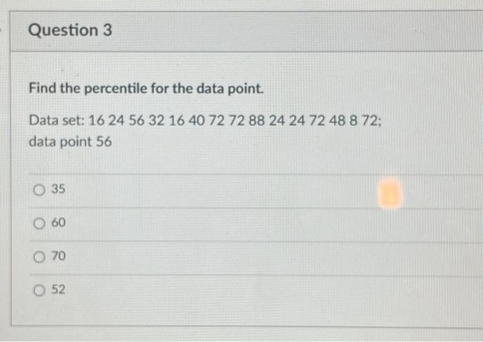 Solved Find the percentile for the data point. Data set: | Chegg.com