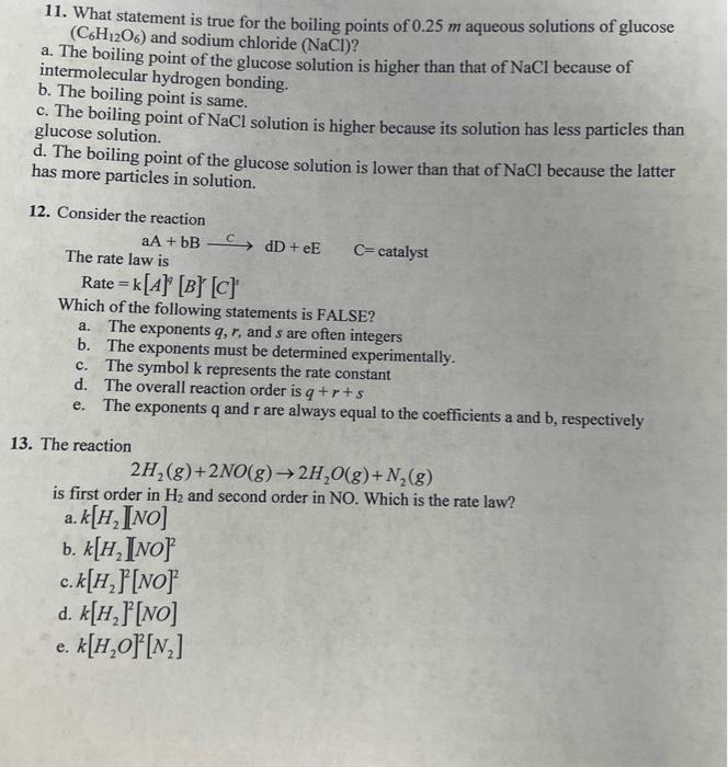 Solved 11. What statement is true for the boiling points of | Chegg.com