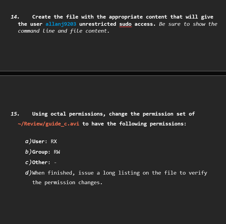 Solved 14. ﻿Create the file with the appropriate content | Chegg.com