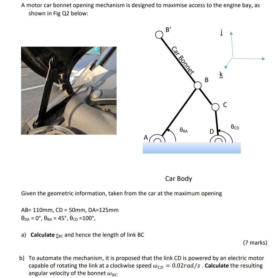 Solved A motor car bonnet opening mechanism is designed to | Chegg.com