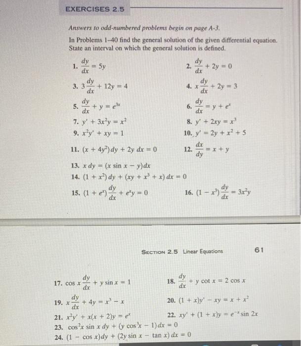 Solved EXERCISES 2.5 Answers to odd-numbered problems begin | Chegg.com