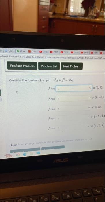 Solved Consider the function f(x,y)=x2y+y3−75y | Chegg.com