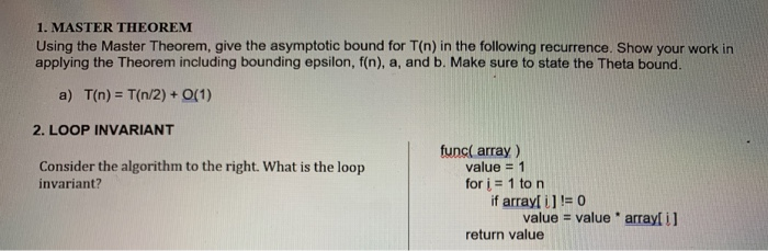 Solved 1. MASTER THEOREM Using the Master Theorem, give the | Chegg.com