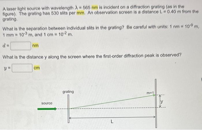 Solved A laser light source with wavelength λ=565 nm is | Chegg.com