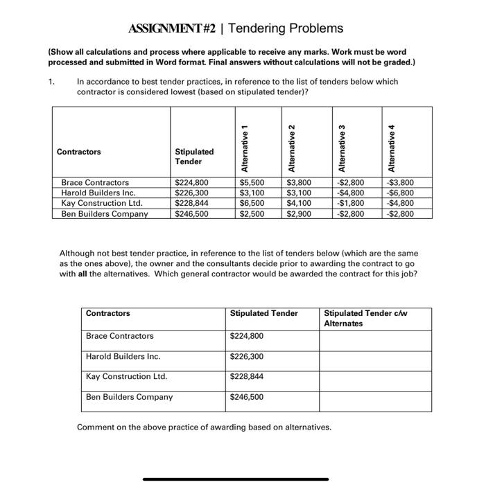 Solved ASSIGNMENT\#2 | Tendering Problems (Show all | Chegg.com