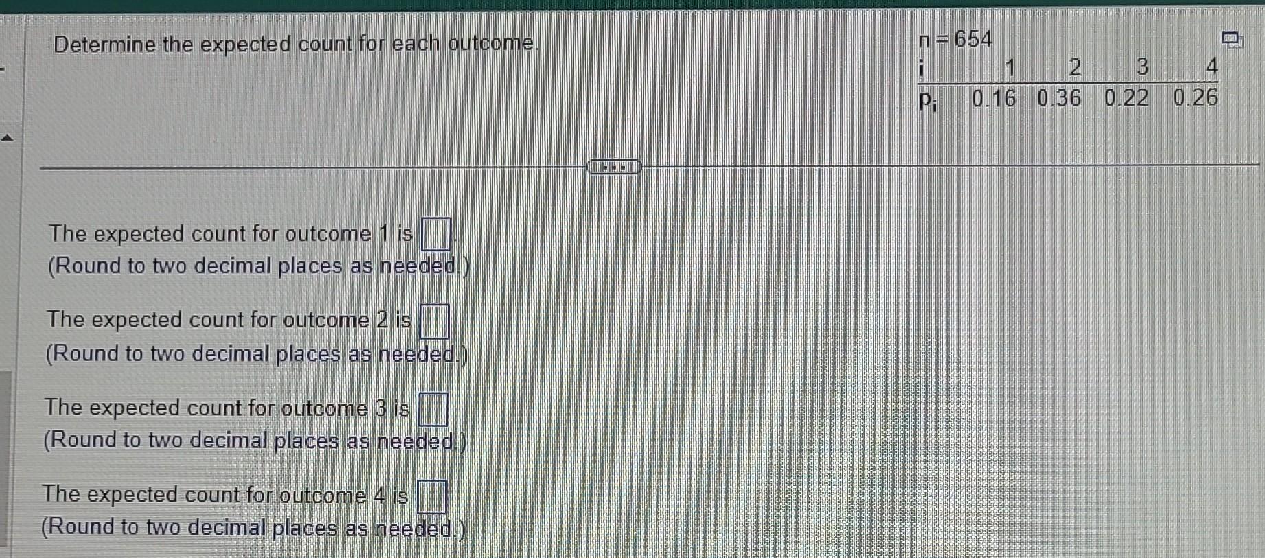 Solved Determine the expected count for each outcome. The | Chegg.com