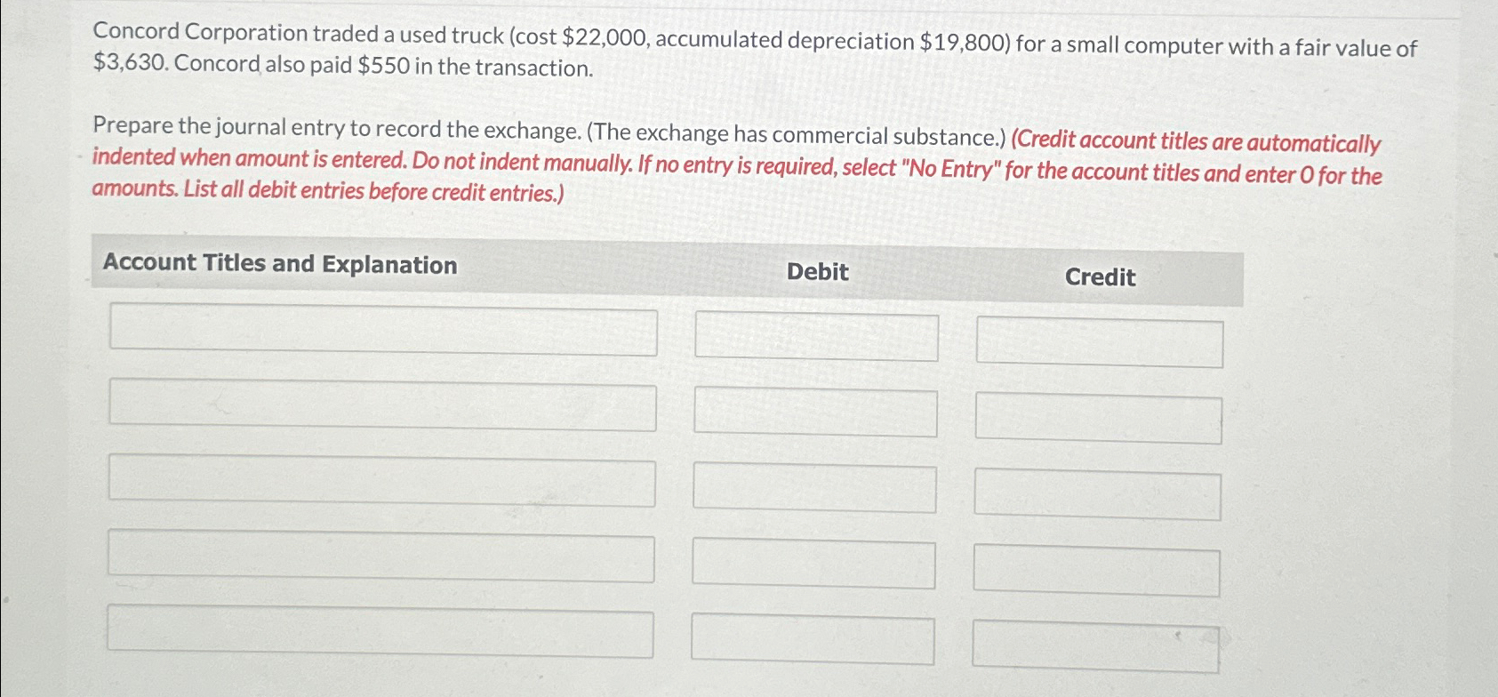 Solved Concord Corporation traded a used truck (cost | Chegg.com