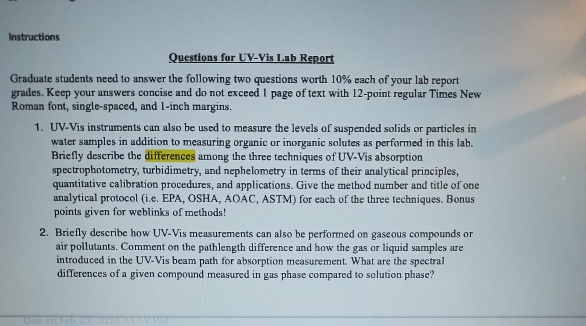 Solved InstructionsQuestions for UV-Vis Lab ReportGraduate | Chegg.com