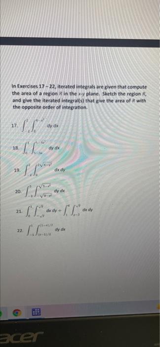 Solved In Exercises 17 -22, iterated integrals are given | Chegg.com