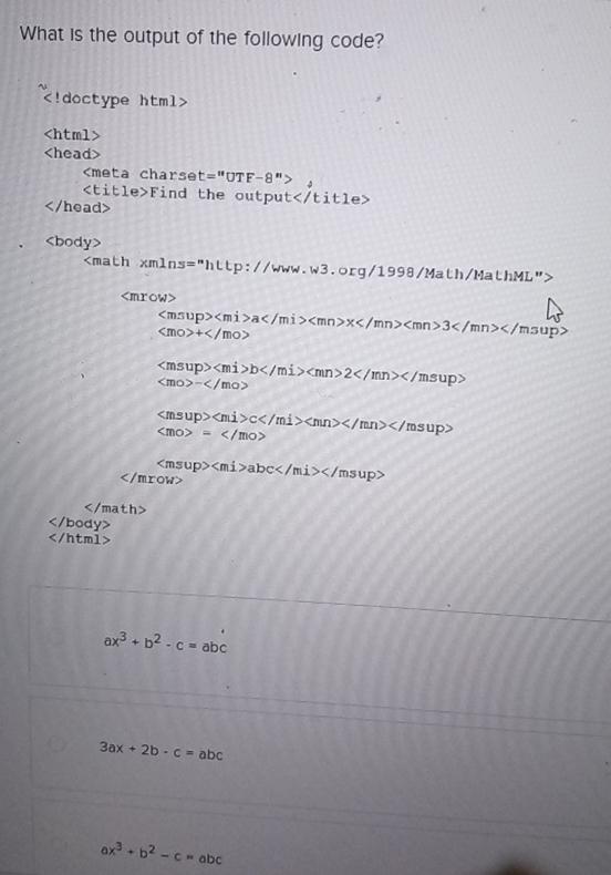 Solved What is the output of the following code?"s!doctype | Chegg.com