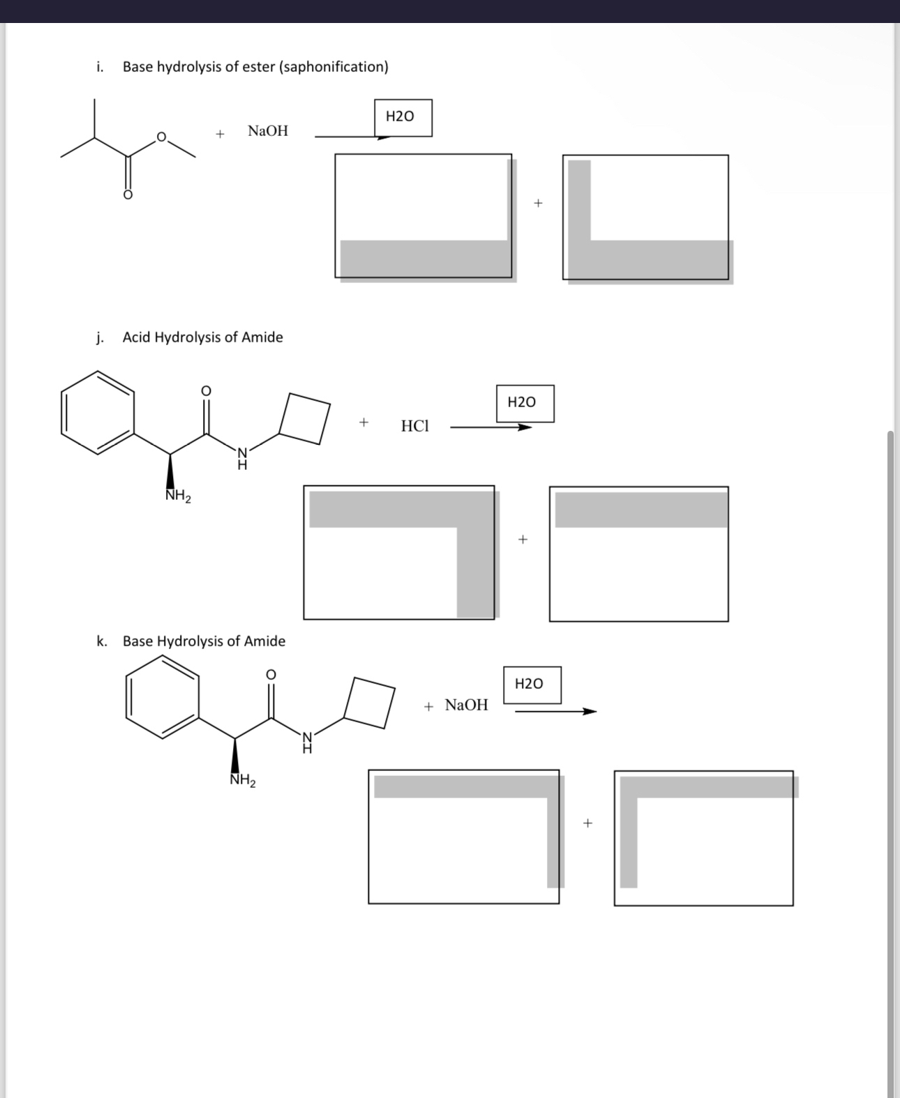 Solved i. ﻿Base hydrolysis of ester (saphonification)j. | Chegg.com