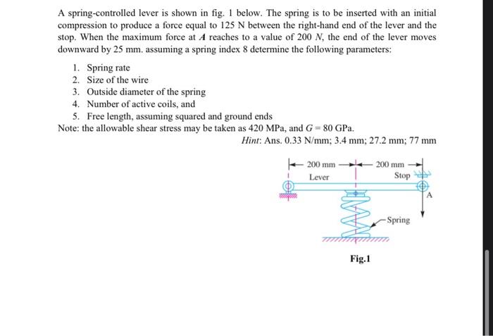 Solved A spring-controlled lever is shown in fig. 1 below. | Chegg.com