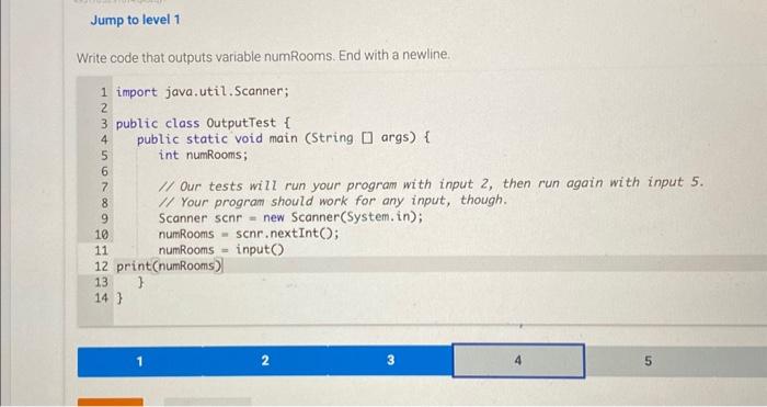 Write code that outputs variable numRooms. End with a | Chegg.com